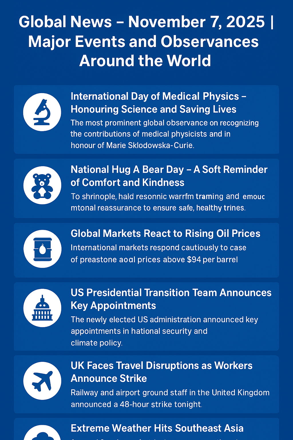 Global News – November 7, 2025 | Major Events and Observances Around ...